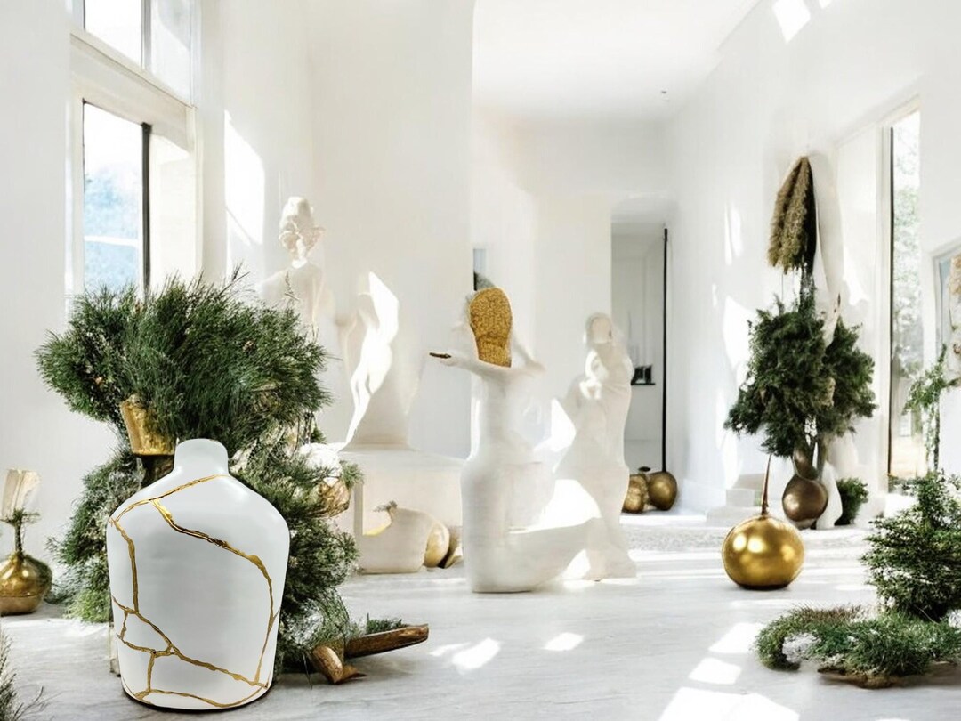 Kintsugi Jug Floor Vase White Semi-gloss Broken Repaired Japanese ...