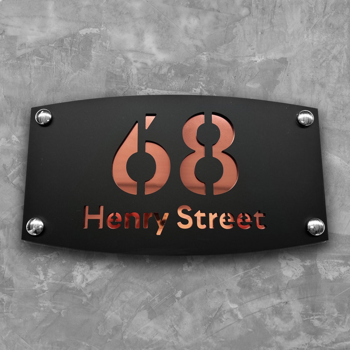 Modern House Number Wall Plaque Precision-cut Acrylic Sign Black & Rose ...