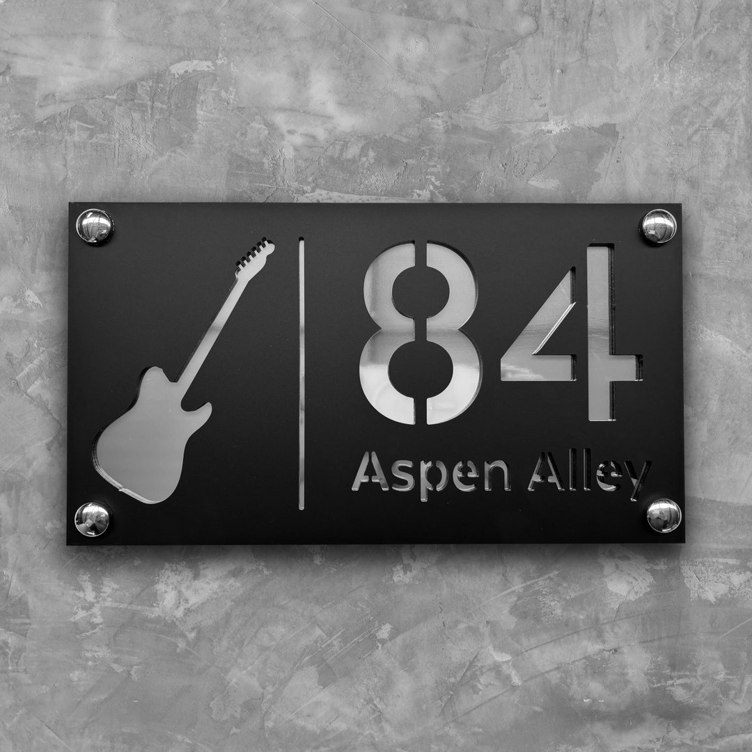 Musical Guitar House Number and Name Wall Plaque Precision Cut Sign ...