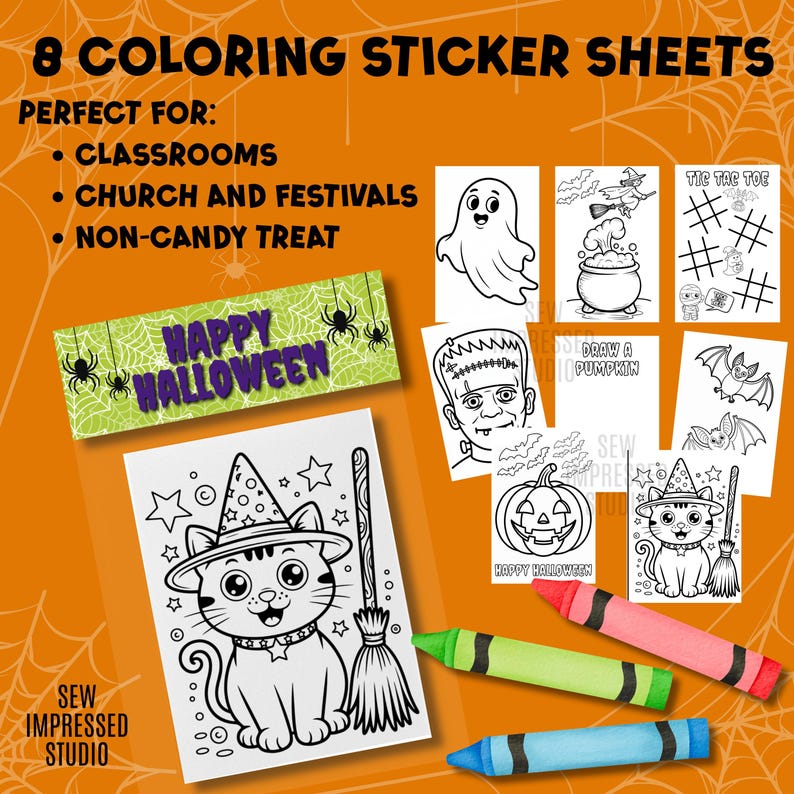 Mini Halloween Coloring Sticker Packs for Kids | Non-candy Halloween ...