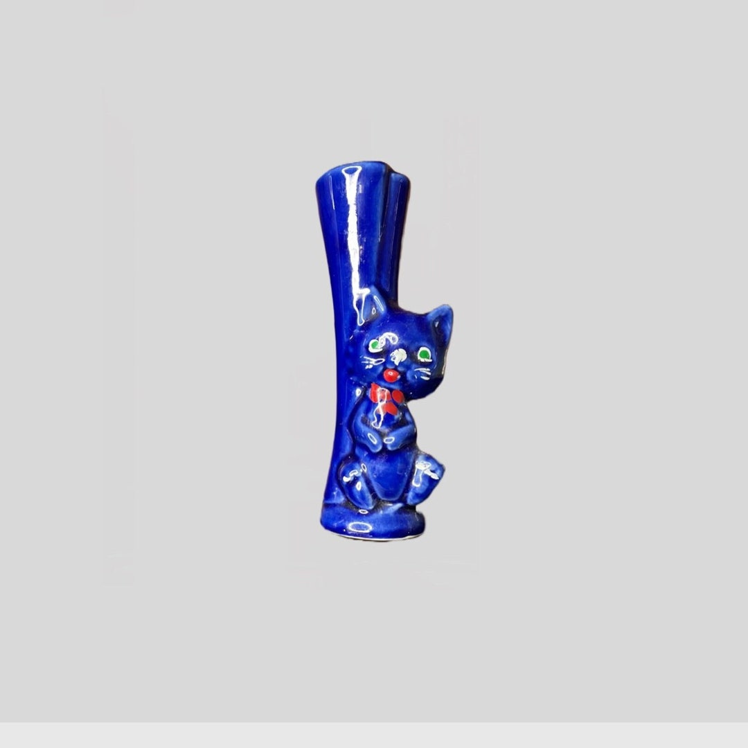 Vintage Cat Bud Vase. Cobalt Blue Cat Pen Pot. Midcentury Cat. - Etsy