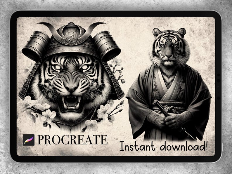 80 Samurai Tiger Stamps for Procreate, Tiger Brushes, Tiger Tattoo ...