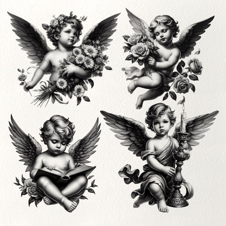 55 Procreate Cherubs Stamps, Angel Brushes, Cupid Tattoo Stamps, Angels ...