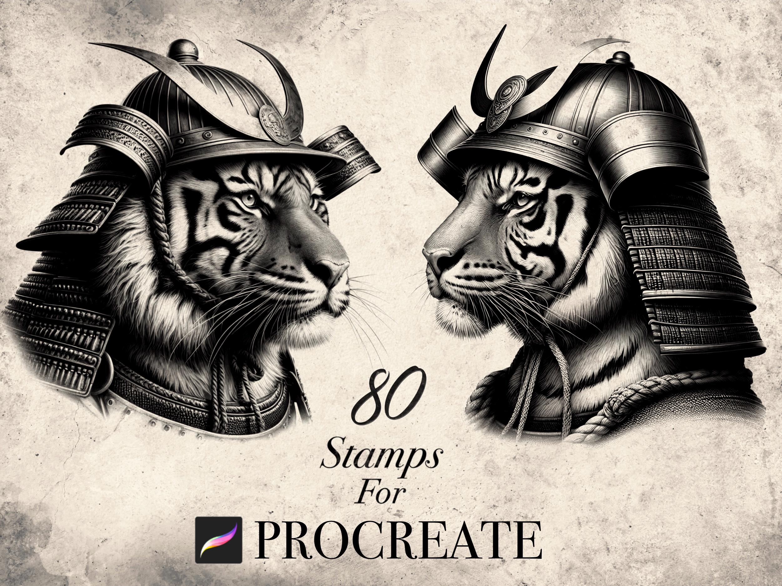 80 Samurai Tiger Stamps for Procreate, Tiger Brushes, Tiger Tattoo ...