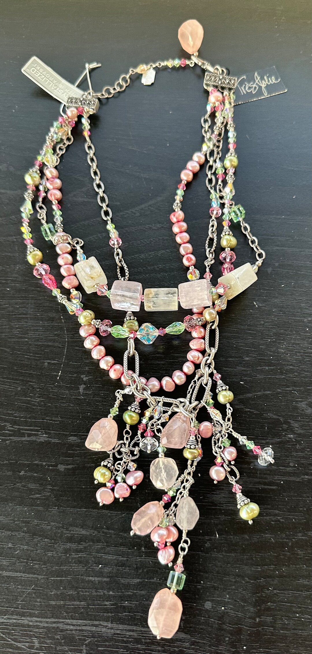 Vintage Tres Jolie 4 Strand Quartz, Pearls, Swarovski Crystals ...