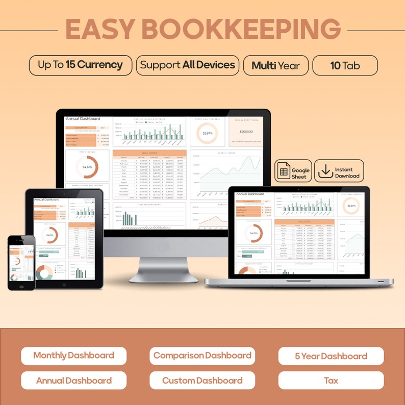 Small Business Bookkeeping Spreadsheet Income and Expense Tracker ...