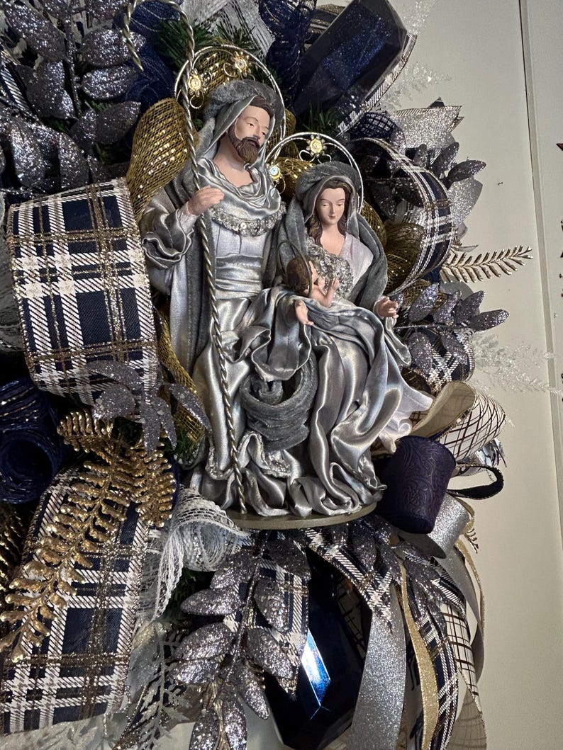 Elegant Nativity Christmas Wreath: Silver & Gold Holiday Door Decor - Etsy