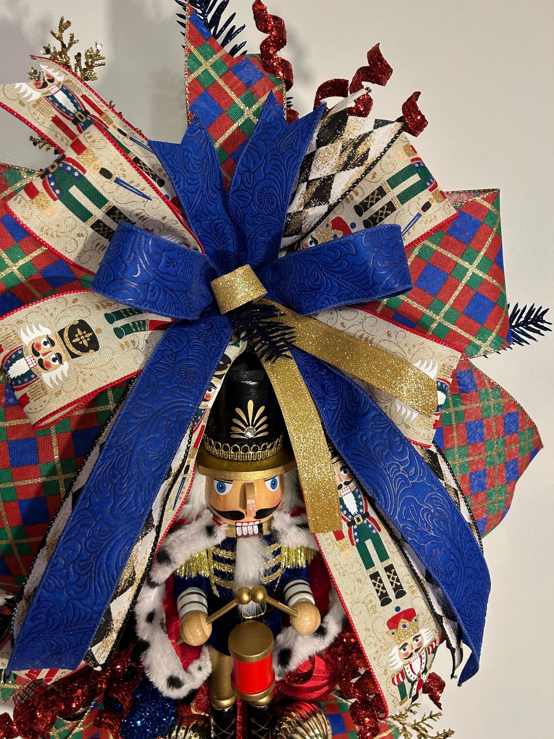 Nutcracker Christmas Door Swag - Holiday Wall Decor With Festive Plaid ...