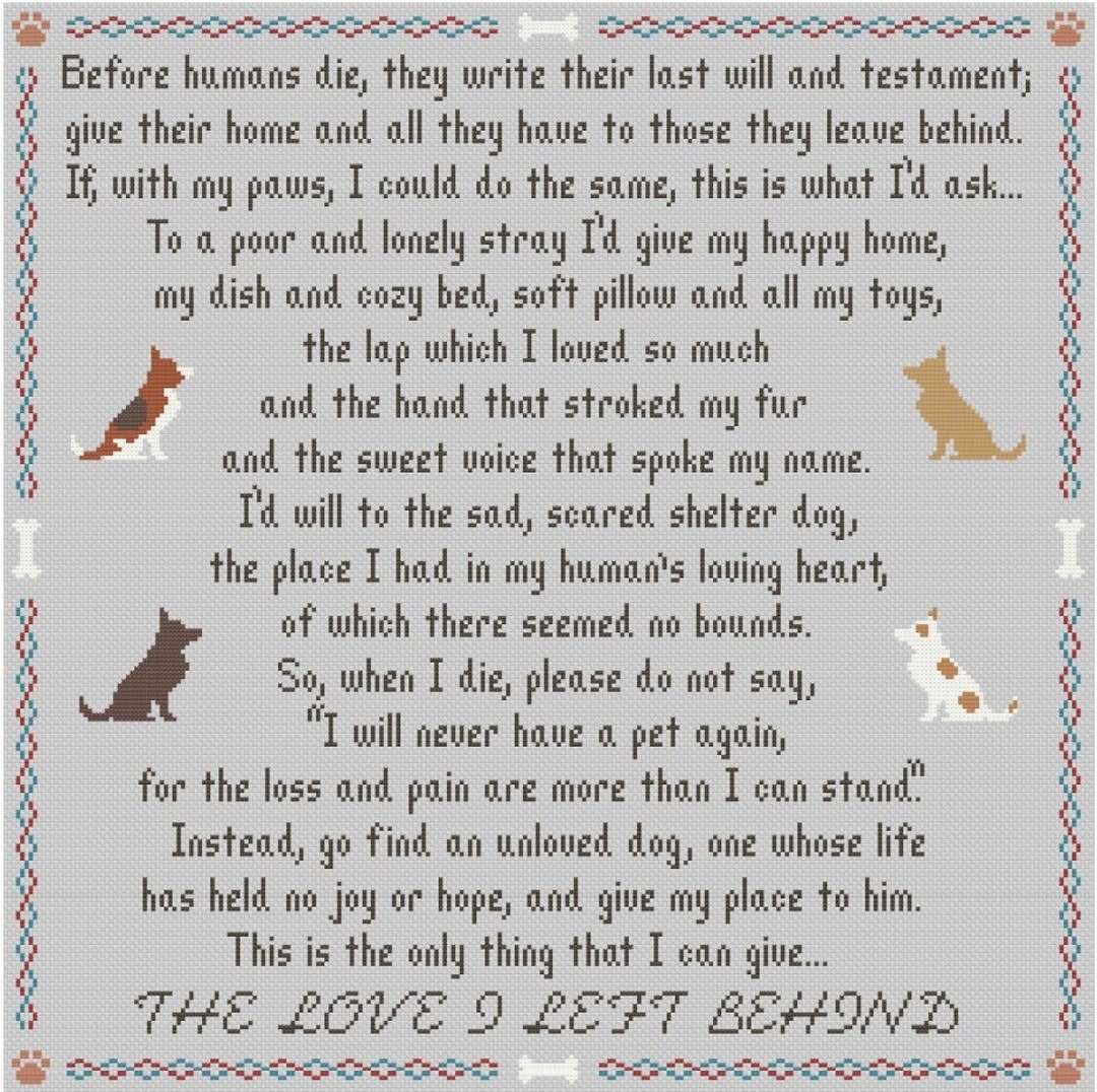 Dog's Will & Testament PDF Cross Stitch Pattern - INSTANT DOWNLOAD - Etsy