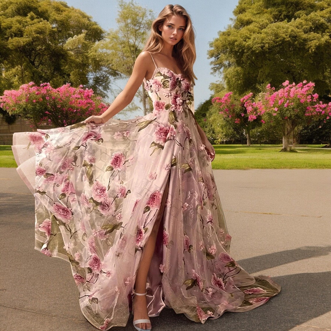 Fairy Prom Dress, Flower Prom Dress, Fairycore Dress, Corset Wedding ...