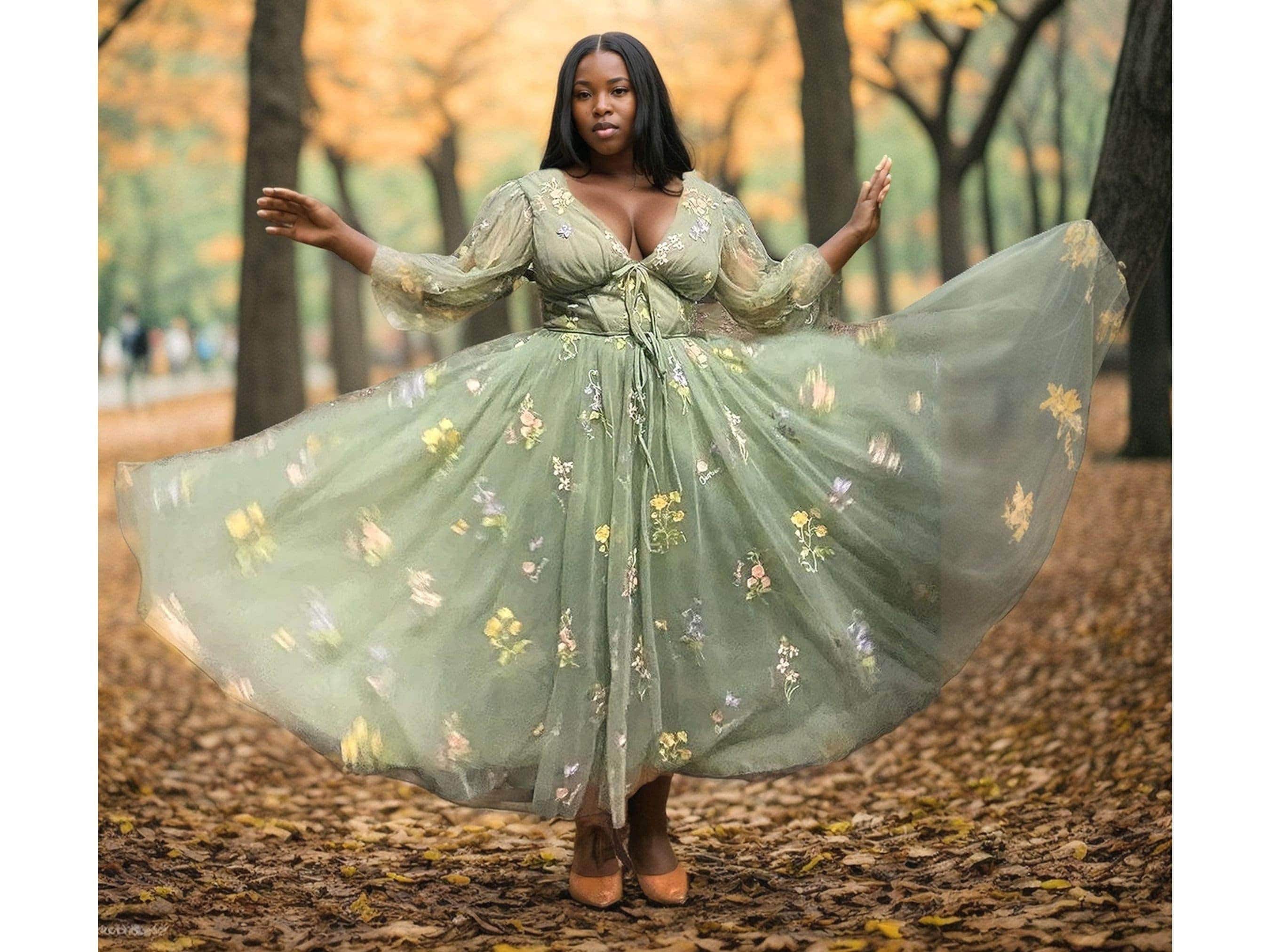 Plus Size Fairy Prom Dress, Green Prom Dress, Fairycore Dress, Corset ...