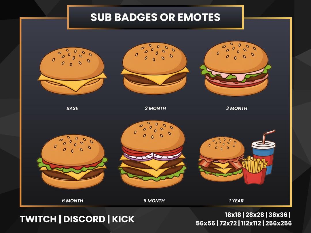 6x Deluxe Burger Sub Badges & Emotes | Tiered Loyalty Badges ...