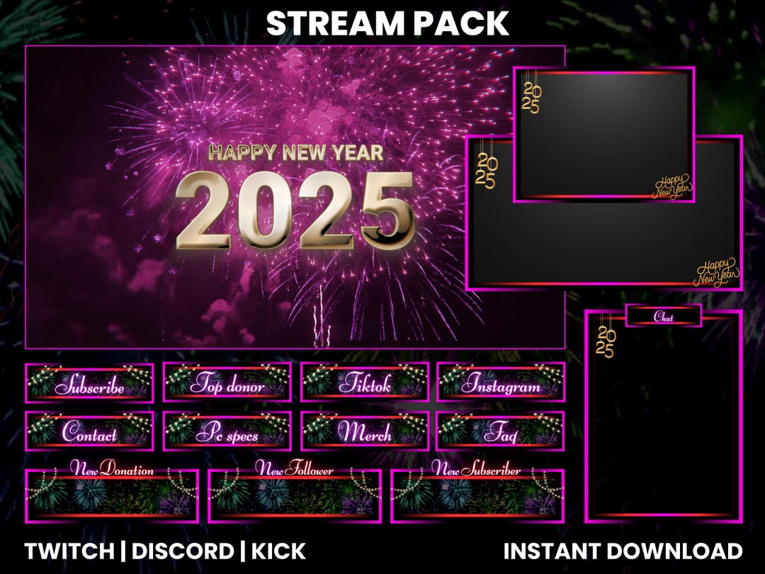 2025 New Year Fireworks Stream Pack | Animated OBS Overlay - Etsy