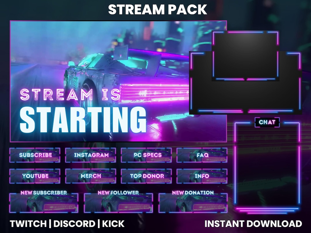 Neon Car Stream Pack | Animated Twitch Overlays & Panels - Etsy