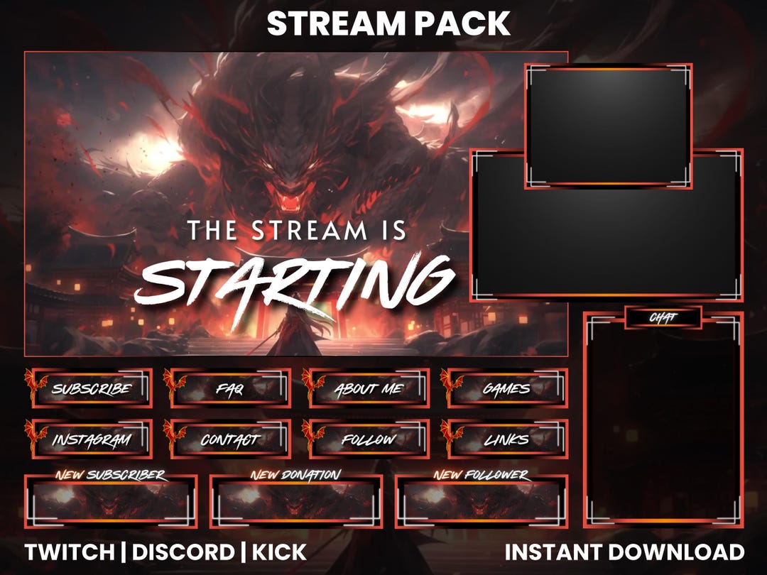 Fire Dragon-themed Overlays |mythical Creature Stream Pack| Fiery ...