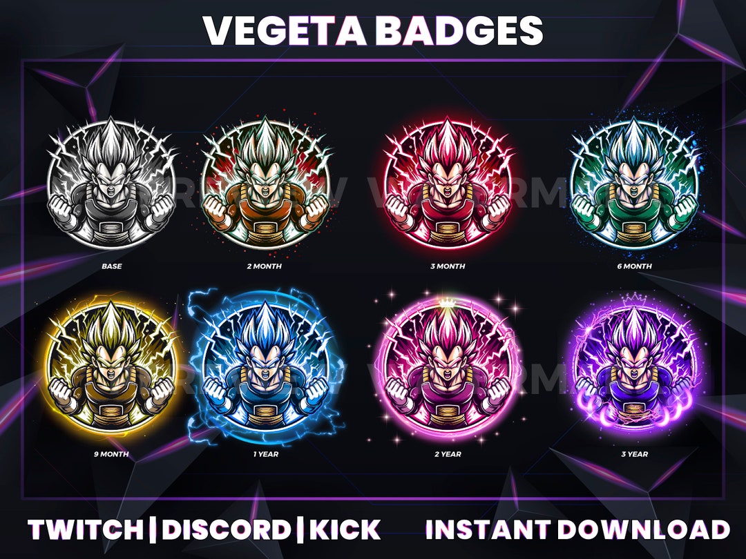 Vegeta Twitch Sub Badges Bit Badges for Streamers Custom Anime Digital ...