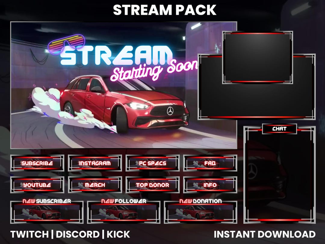 Drifting Car Stream Pack | Animated Twitch Overlays & Panels - Etsy