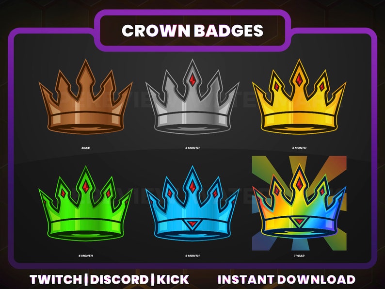 Crown Twitch Sub Badges Royal Bit Badges for Streamers High-quality ...