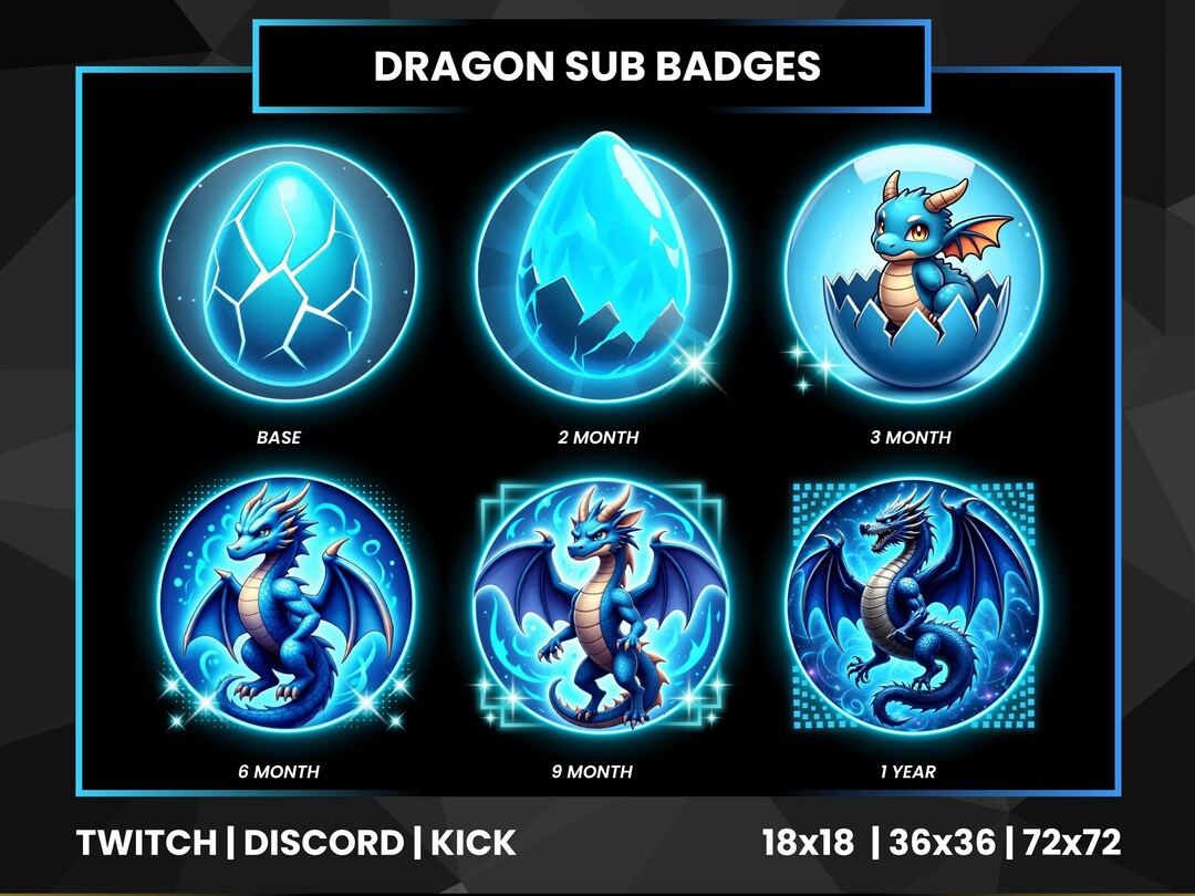 Blue Dragon Evolution Sub Badges | Twitch, Discord, Kick (instant ...