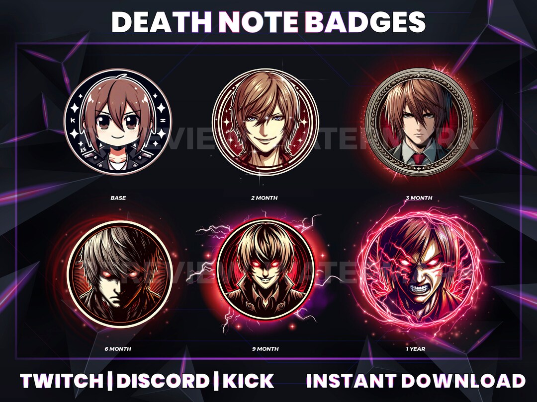 Death Note Bit Badges Kira Death Note Digital Emotes for Streamers ...
