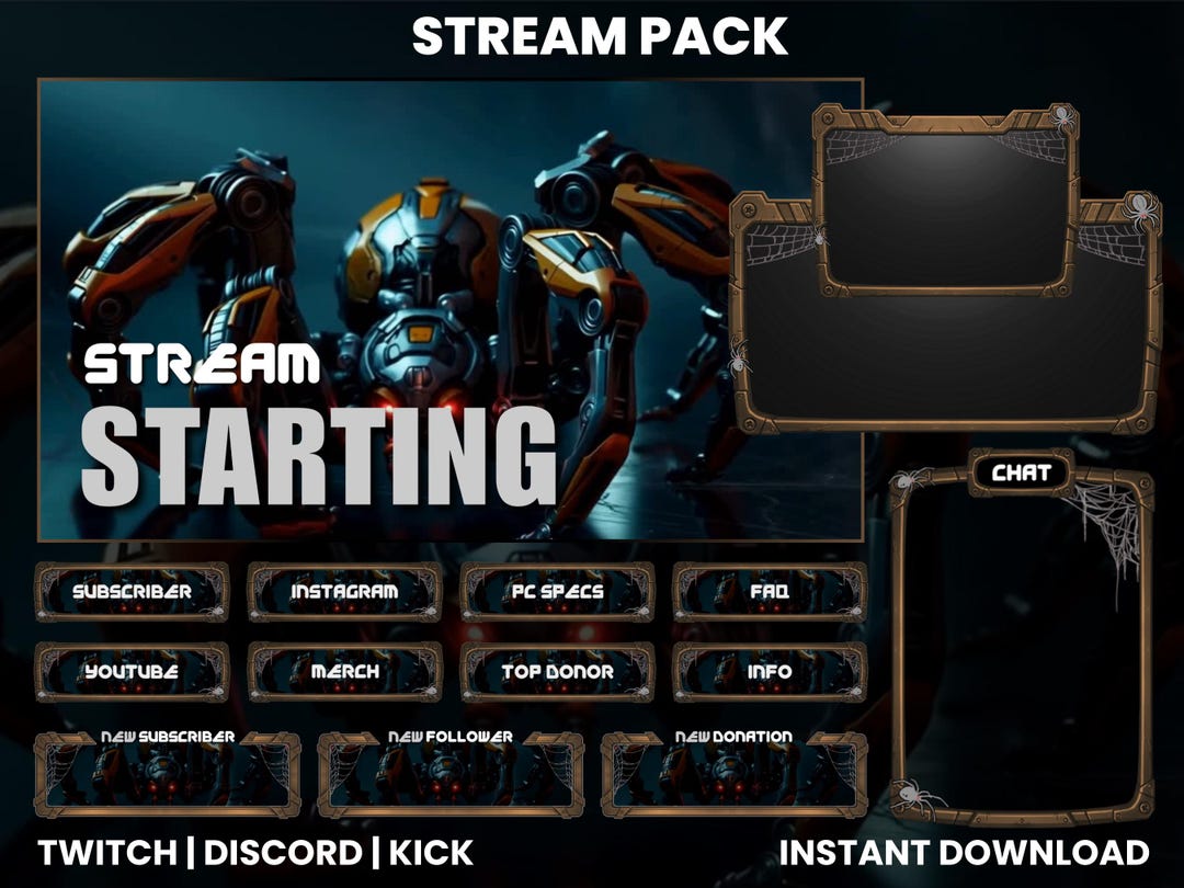 Cyber-spider Stream Pack | Futuristic Robot Twitch Overlay | Mech ...
