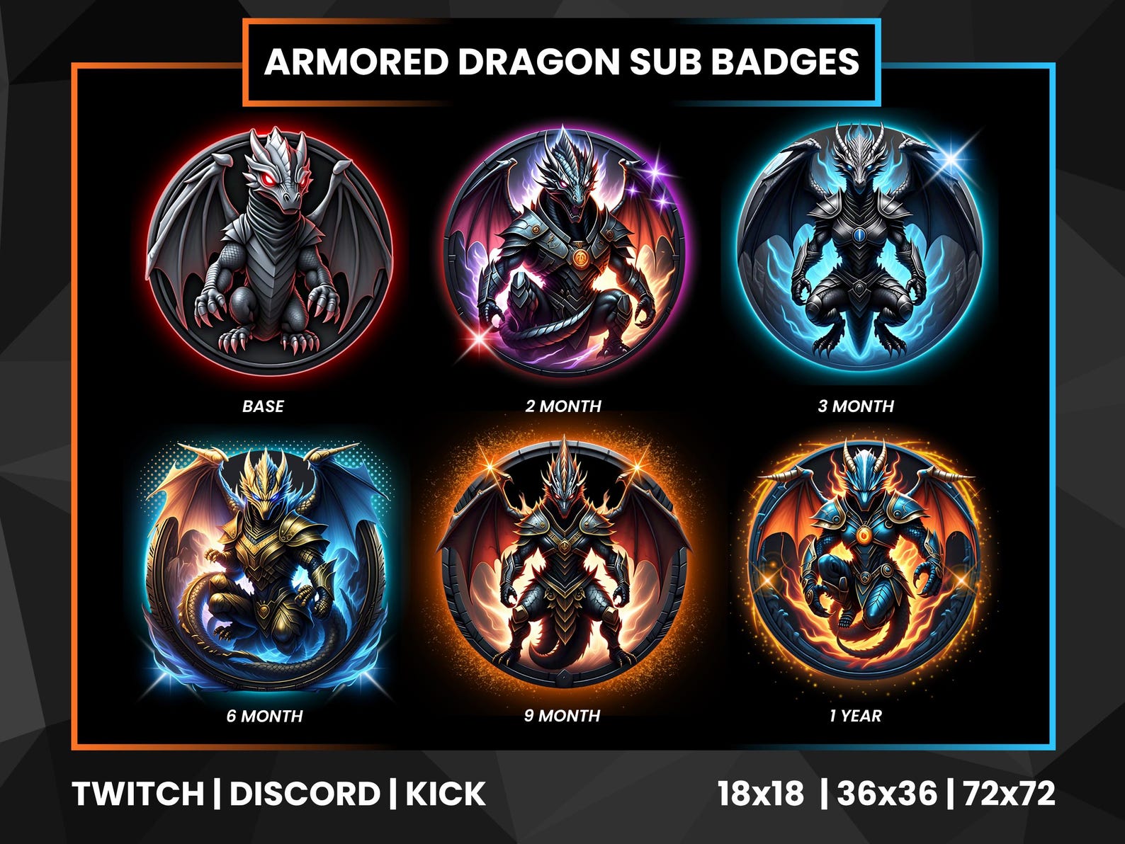 Armored Dragon Twitch Sub Badges | Fantasy Badges (instant Download) - Etsy