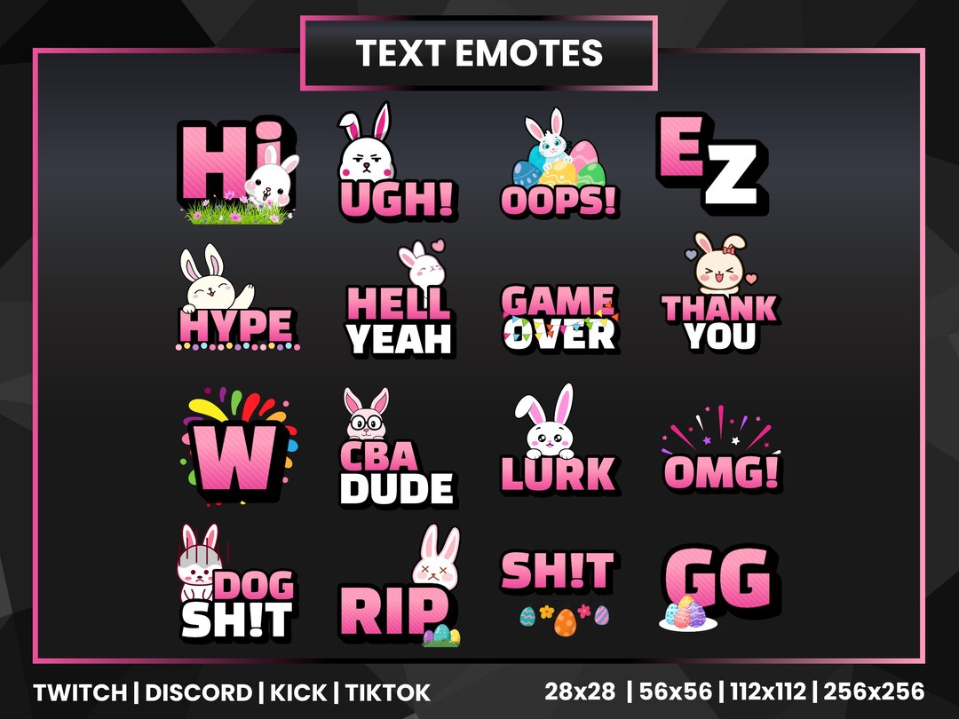 16 Easter Theme Text Emotes Bunnyemotes Pink and White Emotes Egg ...