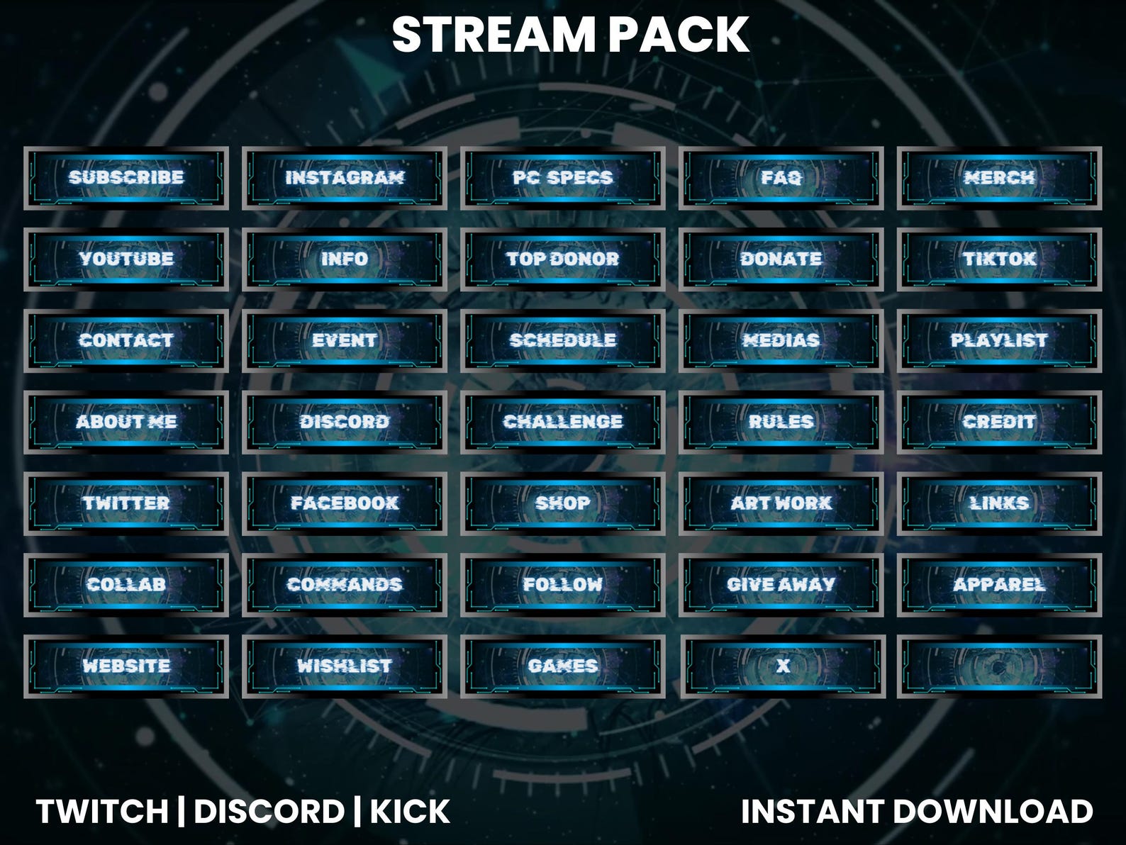 Blue Hi-tech Twitch Stream Pack | Animated Screens, Overlays - Etsy