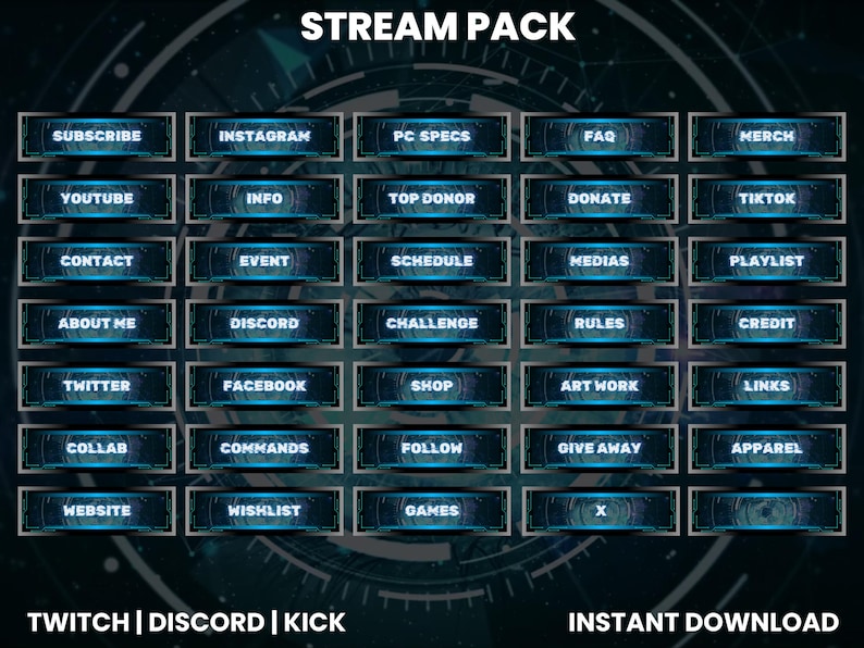 Blue Hi-tech Twitch Stream Pack | Animated Screens, Overlays - Etsy
