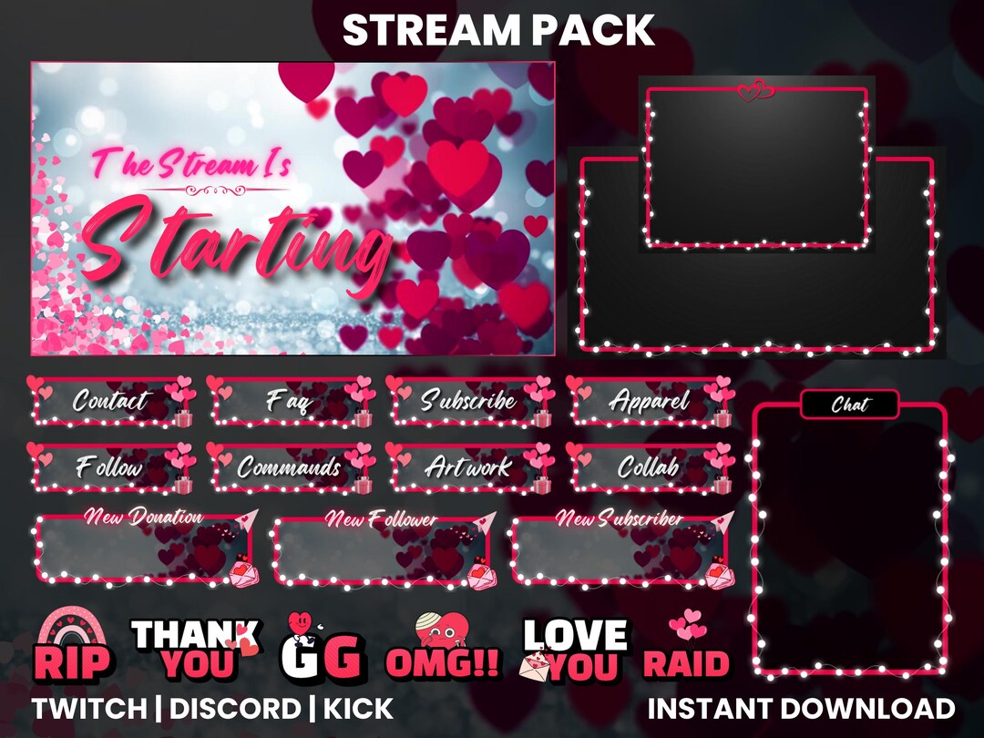 Red Valentines Twitch Stream Pack With Emotes | Cupid |stream Pack ...