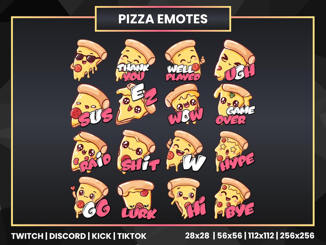 16 Twitch Pizza Slice Emotes | Cute Kawaii Reactions (PNG, Instant ...
