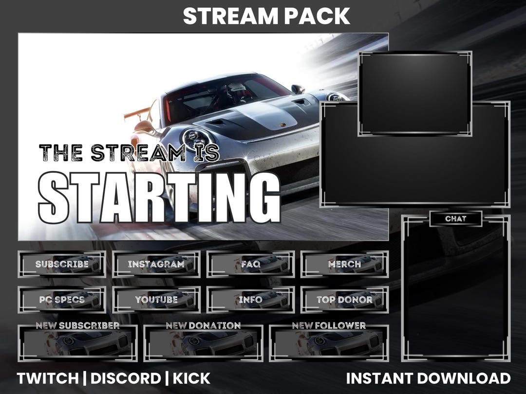 Grey Porsche Stream Pack | Car Overlays | Twitch Stream Pack |racing ...