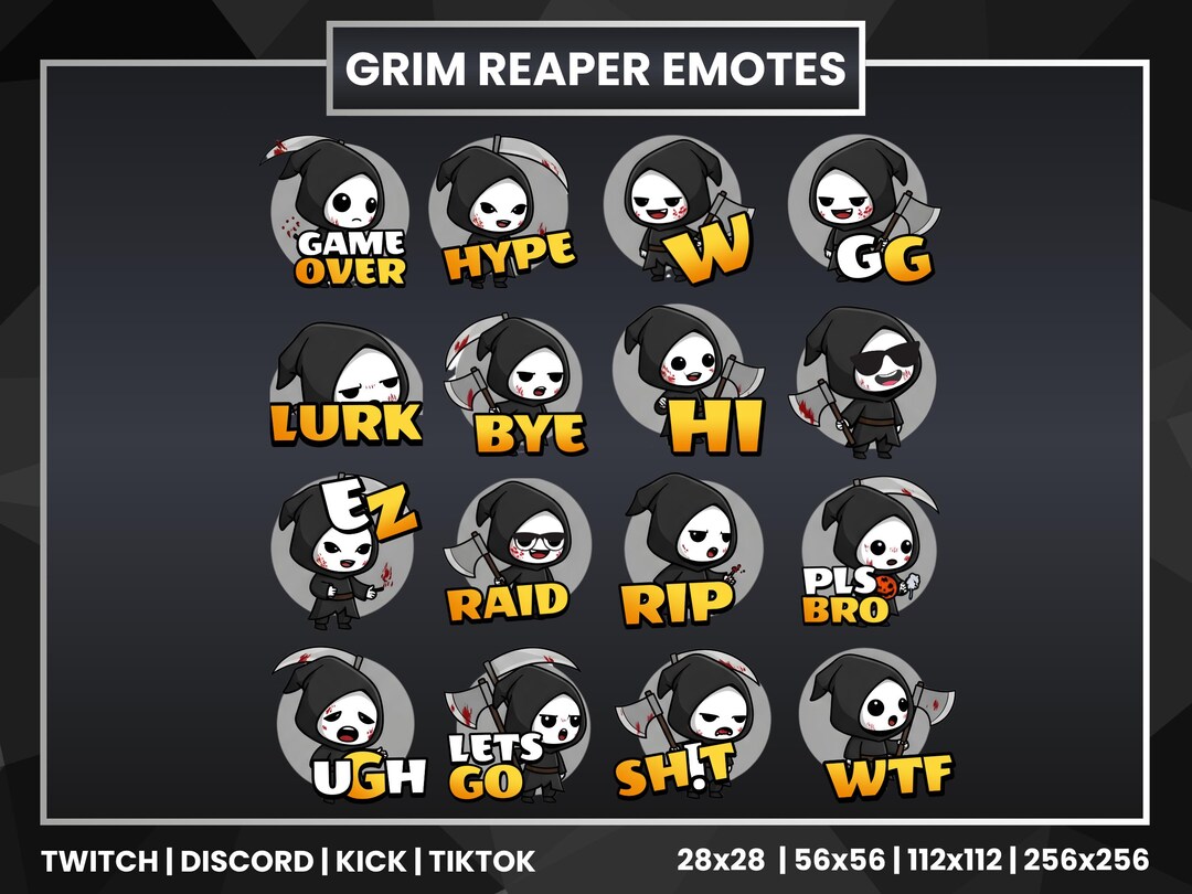 Cute Grim Reaper Emotes Pack | 16 Dark & Edgy Streamer Emotes | Chibi ...