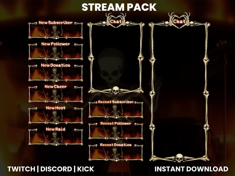 Skeleton Stream Pack | Dark-themed | Gothic Overlay | Webcam Overlay ...