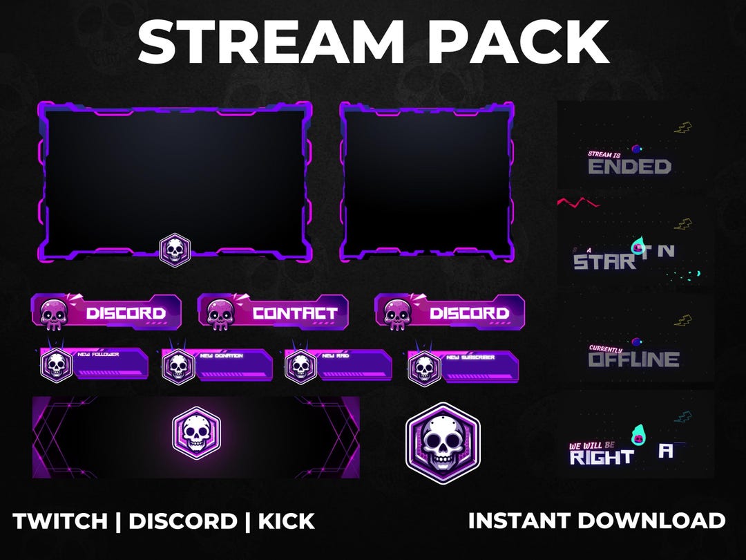 Skull Stream Pack Skull Overlay Skull Stream Pack High-quality Twitch ...