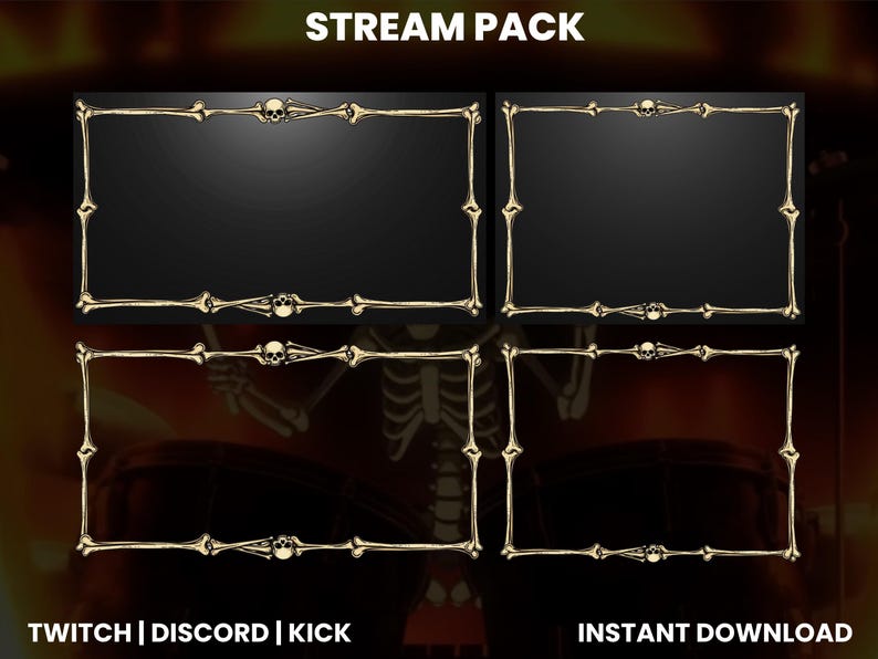 Skeleton Stream Pack | Dark-themed | Gothic Overlay | Webcam Overlay ...