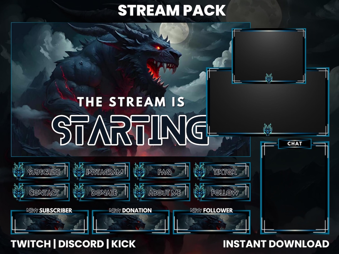 Black Dragon Stream Pack| Dragon Overlay | Dragon Twitch Panels| Webcam ...