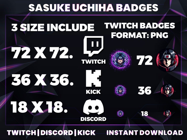 Sasuke Uchiha Badges Twitch Sub Badges & Bit Badges Custom Anime Emotes ...