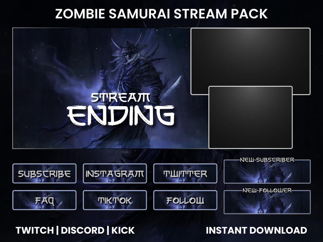 Zombie Samurai Stream Pack Twitch Sub Badges twitch Bit Badges Unique ...