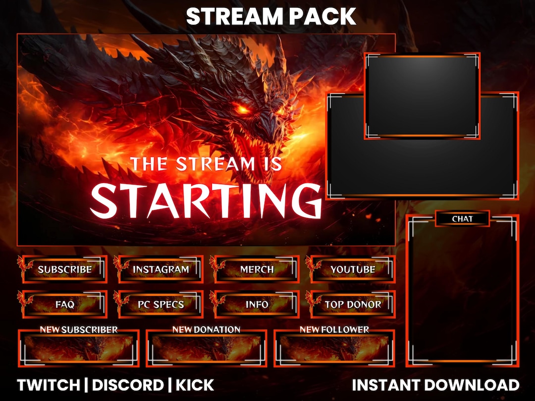Fire Dragon Overlaysfire Dragon Stream Packfiery Dragon Twitch Overlay ...