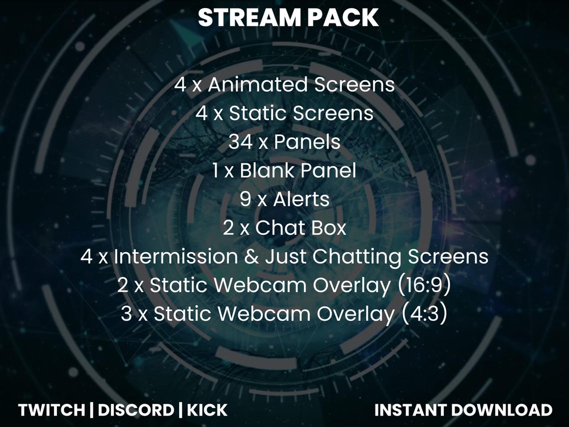 Blue Hi-tech Twitch Stream Pack | Animated Screens, Overlays | Kick ...