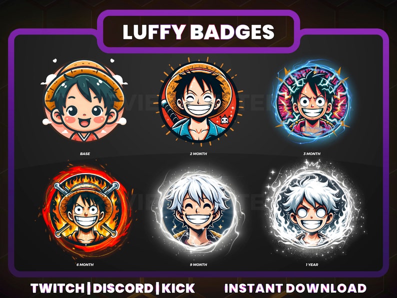 Custom One Piece Luffy Twitch Sub Badges Anime Bit Badges for Streamers ...