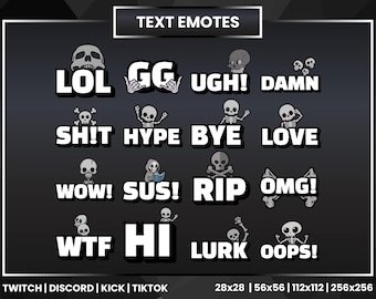 16 Skull Emotes | Twitch Emotes | Text Emotes | Grey and Back Emotes ...