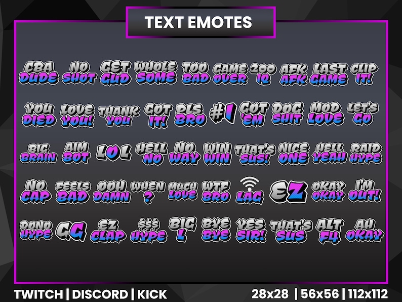 Purple Text Emotes Pack for Twitch, Discord, Youtube, KICK (PNG Digital ...