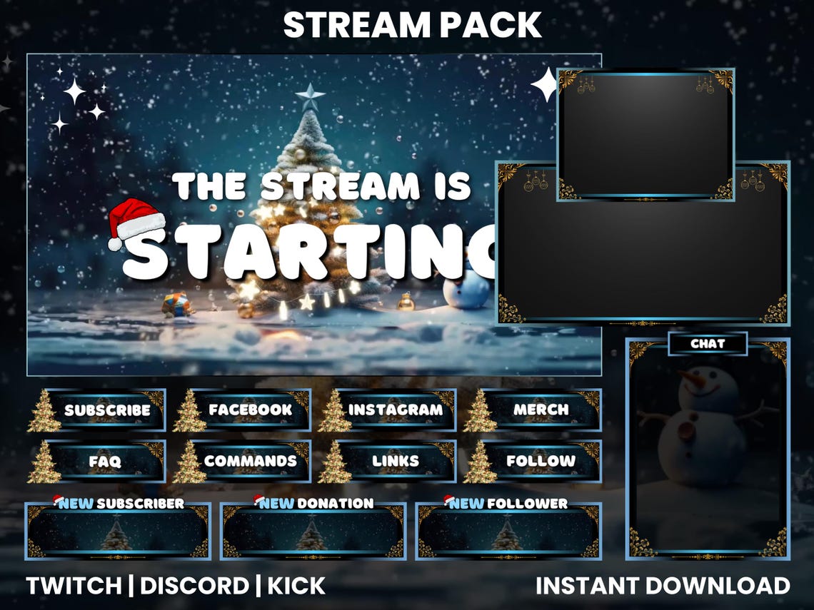 Christmas Snow Twitch Stream Pack | Animated Overlay, Alerts, Panels - Etsy