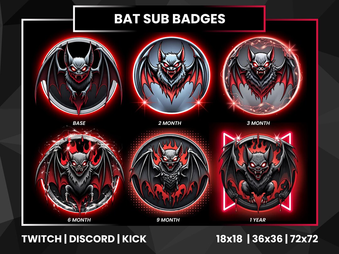 Red Bat Stream Badges | Black Bat Twitch Bit Badges | Red Bat Sub ...