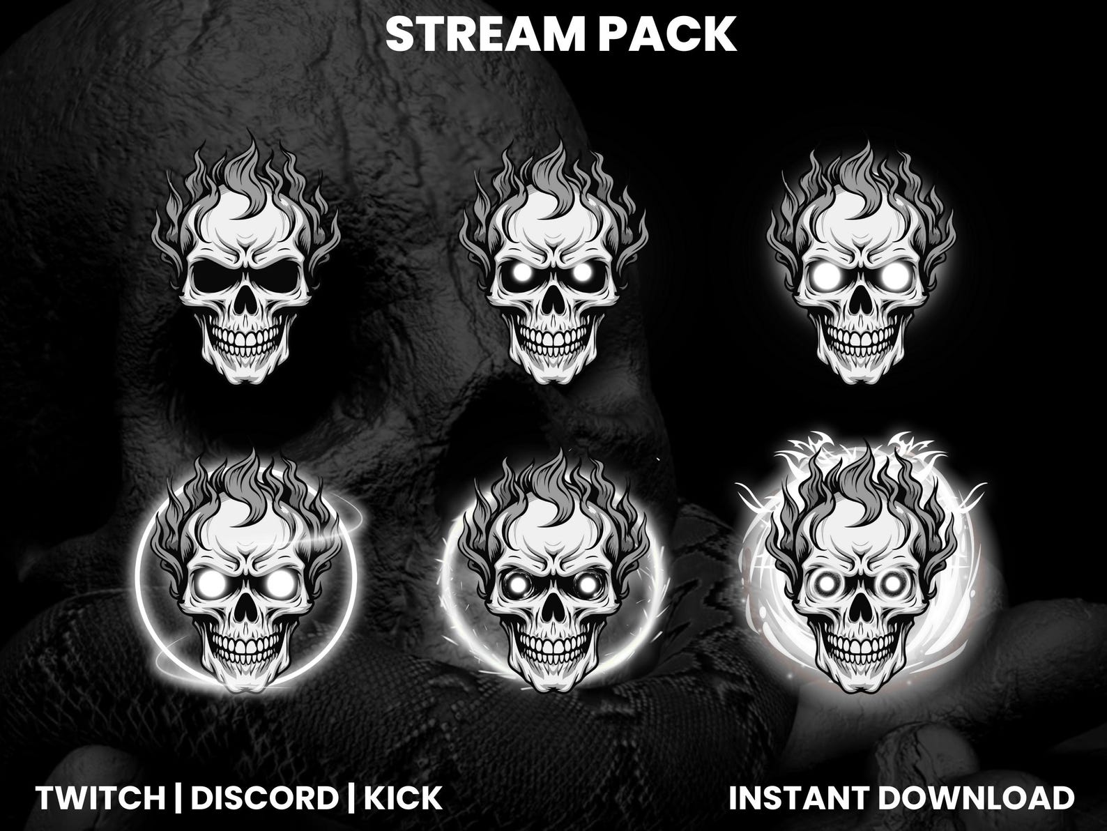 Grey Skull Stream Pack | Dark-themed | Gothic Overlay | Webcam Overlay ...