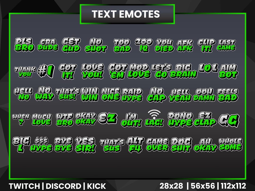 50 Green Text Emotes Pack | Text Emotes for Twitch| Eye-catching Green ...