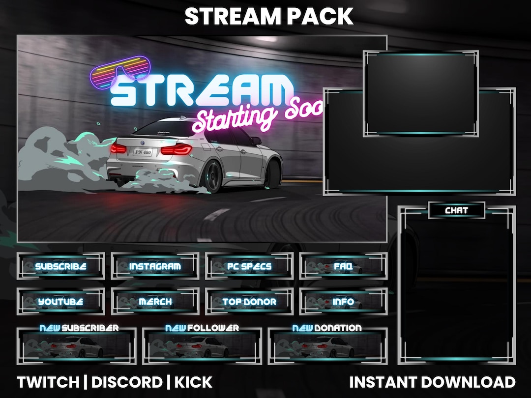 Racing Car Twitch Stream Pack | Animated Overlays, Screens, Panels - Etsy