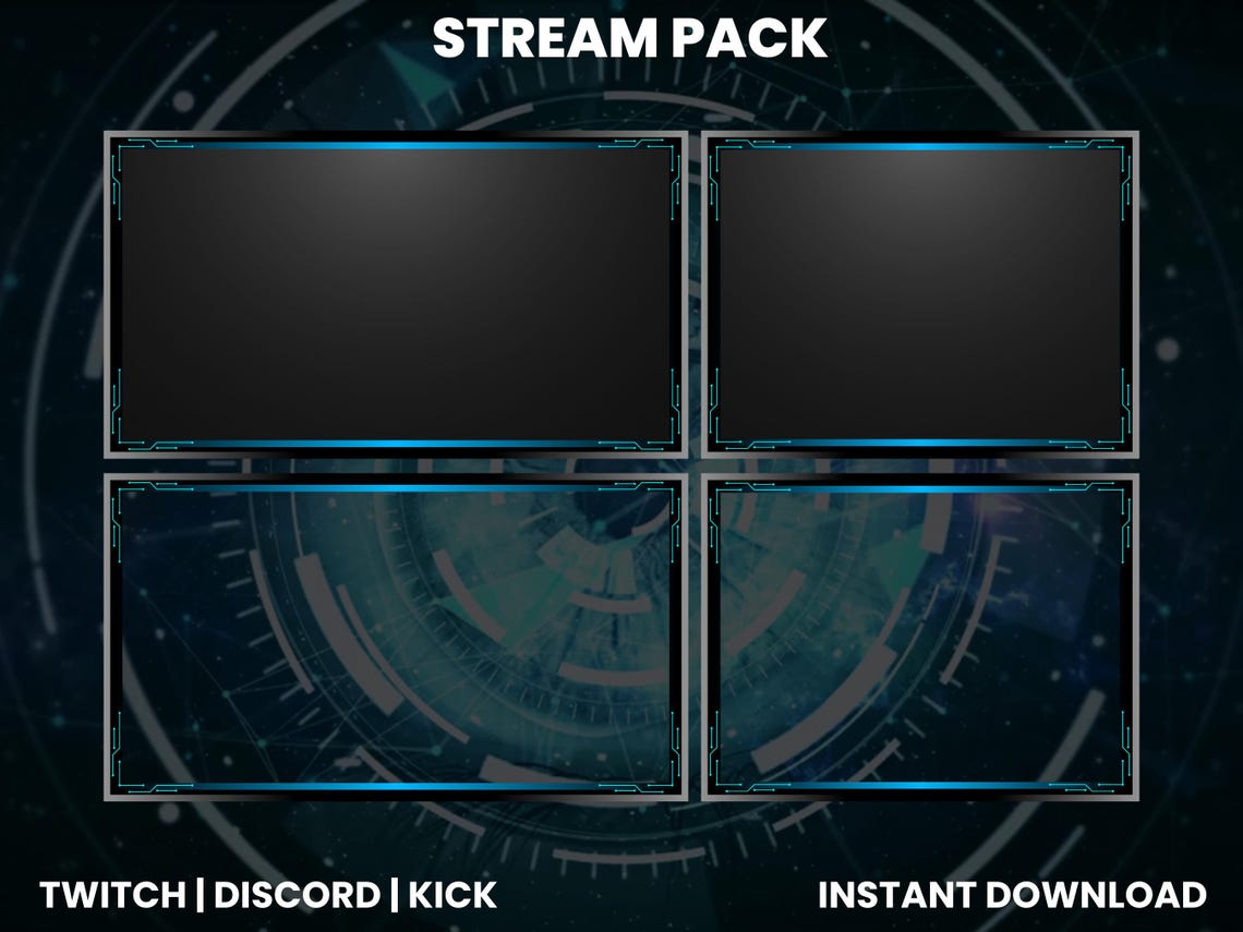 Blue Hi-tech Twitch Stream Pack | Animated Screens, Overlays | Kick ...